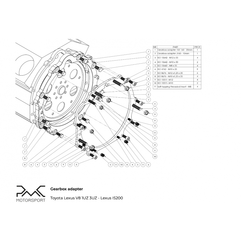 Gearbox adapter Plate Toyota UZ - Toyota Altezza / Lexus IS200 J160 ...