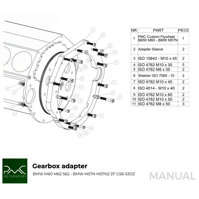 Gearbox adapter plate BMW V8 M60 M62 - Manual (M57N2) / automatic 8HP BMW
